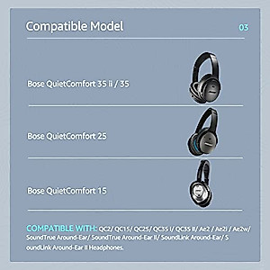 Wzsipod Cooling-Gel QuietComfort 35 / QC 35ii Replacement Ear Pads for Bose Headphones, Compatible with Bose QC45 QC35 QC25 QC2 QC15/ Around-Ear 2 AE2i AE2w/ SoundTrue & SoundLink Series (Grey Fabric)