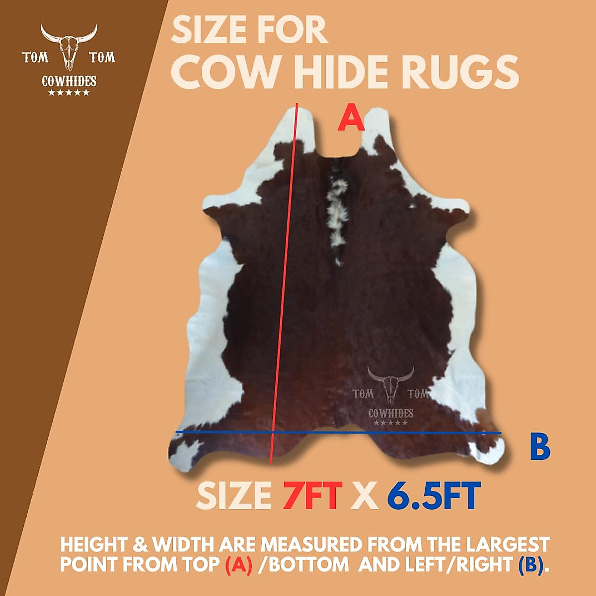 Cowhides Rug 7x6.5 Hereford Natural Leather