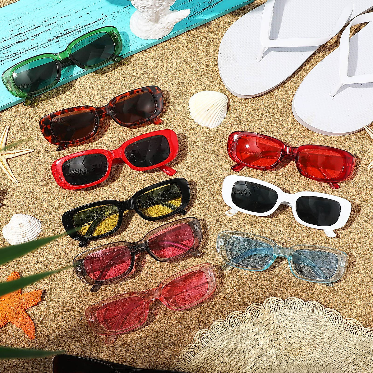 36 Pcs Womens Rectangle Sunglasses Retro Trendy Glasses Vintage Sunglasses Driving Sunglass 90s Eyewear for Girl Men (Multi Colors)