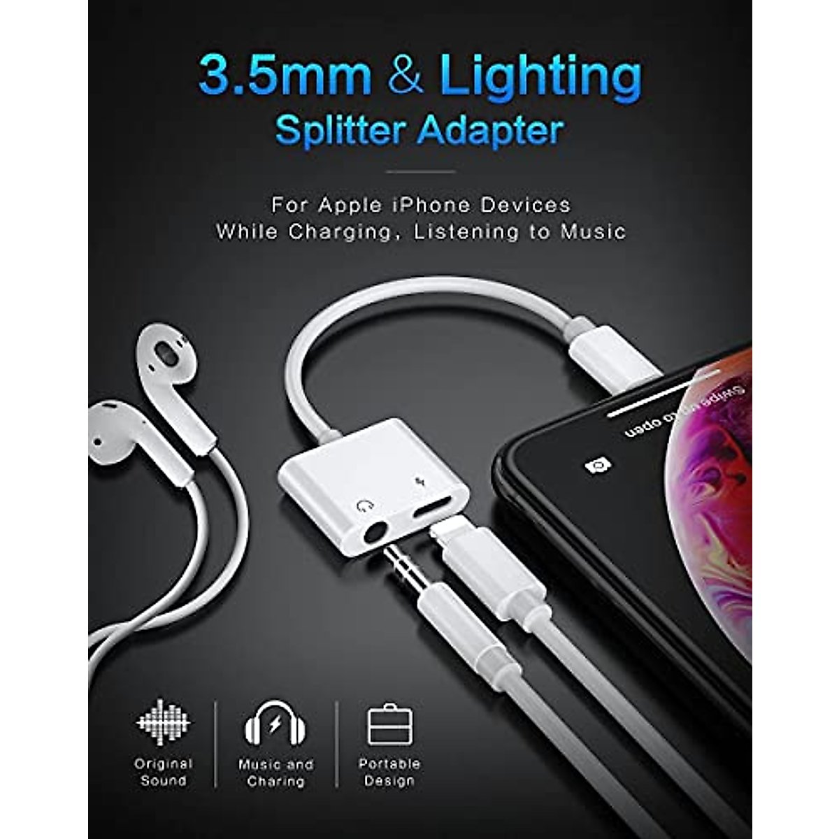 [Apple MFi Certified] 2PACK Lightning to 3.5 mm Adapter，iPhone Aux Adapter Support 2 in 1 Audio + Charger iPhone Splitter Compatible with iPhone 14/13/12/11/X/XR/XS/8/7/6/iPad/iPod