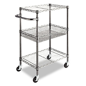 Alera 3-Tier Wire Rolling Cart, 3-Tier Wire Rolling Cart,28w x 16d x 39h, Black Anthracite