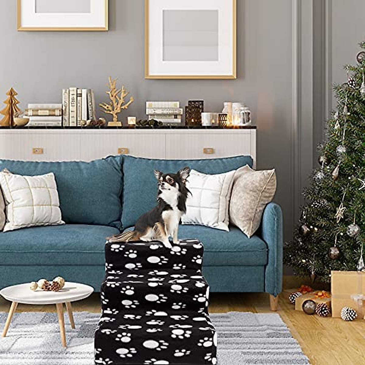 yofit Doggy Steps - Non-Slip 3 Steps Pet Stairs for Cats and Dogs, Foldable Plastic with Washable Carpet (Dark)