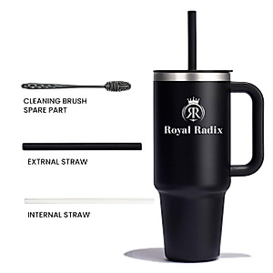 Royal Radix 40oz Insulated Tumbler with Handle & Straw, Stainless Steel Travel Mug, Leak-Proof, Hot & Cold Beverage Cup, BPA-Free, Dishwasher Safe, for Coffee & Water