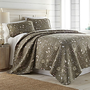 Southshore Fine Living, Inc. Oversized Queen Size Quilt Bedding Set, All Season Lightweight Bedspread, Boho Coverlet Full Size, Floral Bedding 3-Piece Set with Two Matching Shams, Full/Queen, Brown