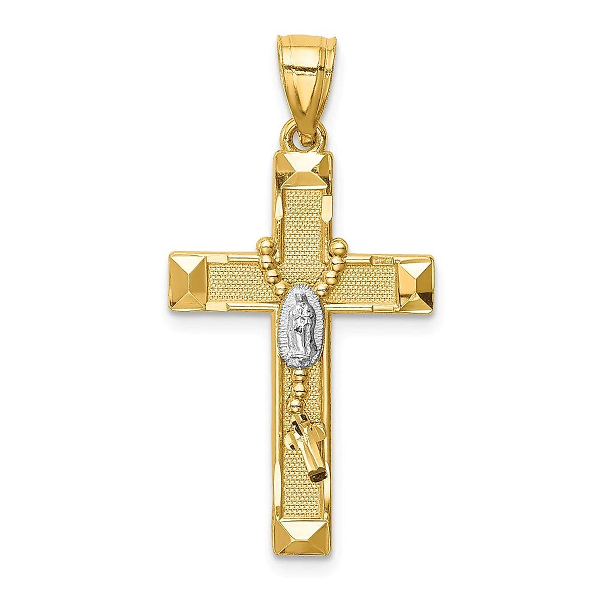 Solid 14k Yellow Gold Two Toned Cross Rosary Pendant Charm