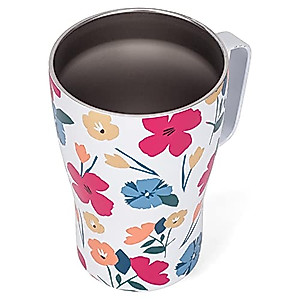 Mary Square Darling Daisy Pink Floral 14 ounce Stainless Steel Curved Travel Tumbler with Lid