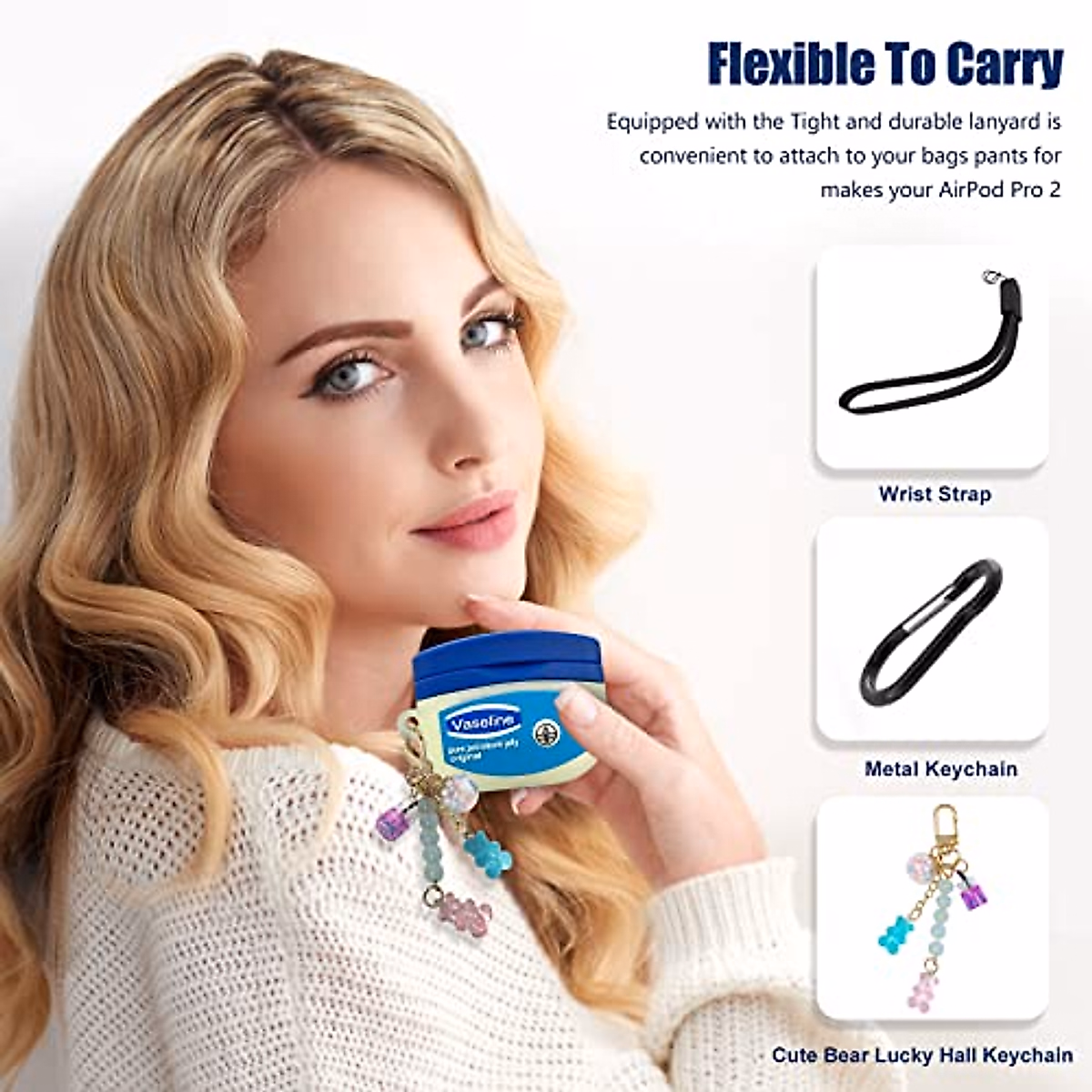 Case for AirPods Pro 2 Case 2022,8 in 1 Cartoon Funny AirPods Pro 2nd Generation Case with Cute Kawaii bear Lucky Ball Keychain Silicone Protective Cover for Apple AirPod Pro 2 Case Women Boys-Vaselin