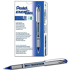 Pentel EnerGel NV Gel Ink Pen, (0.7mm), Medium Point Capped, Metal Tip, Blue Ink, Box of 12 (BL27-C)