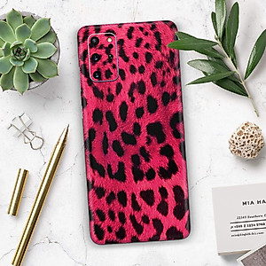 DesignSkinz Fuzzy Real Pink Leopard Print Protective Vinyl Decal Wrap Skin Cover Compatible with The Samsung Galaxy S20 (Screen Trim & Back Glass Skin)