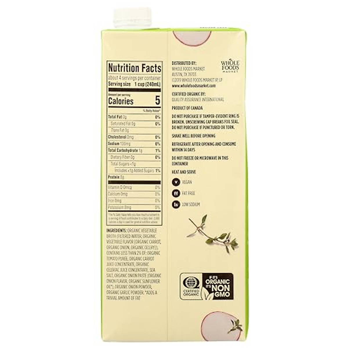 365 by Whole Foods Market, Organic Low Sodium Vegetable Broth, 32 Fl Oz