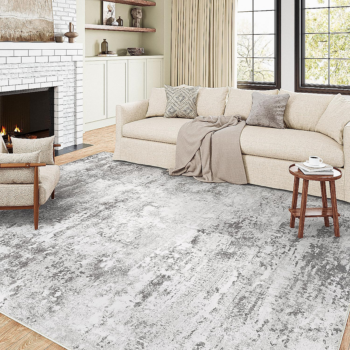 HUGEAR 6x9 Area Rug Grey Living Room Washable Rug Indoor Accent Rug Modern Abstract Non Slip Low Pile Carpet Distressed Large Throw Rug for Bedroom Office Dining Room