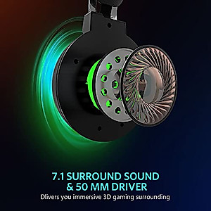 FIODIO Gaming Headset with Surround Sound Stereo for Xbox One PC Switch Tablet, Noise Cancelling Over Ear Headphones with Mic LED Light