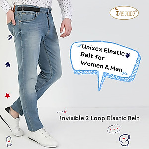 JASGOOD No Buckle Elastic 2 Loop Belt for Women and Men,No Show Belt Loops Belt Pant Waist Tightener