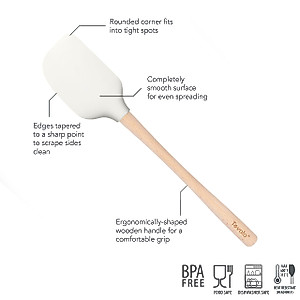 Tovolo White Flex-Core Wood Handled Silicone Spatula, Non-Stick, Heat-Resistant, BPA-Free, Dishwasher-Safe With Removable Angled Head