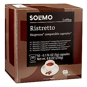 Amazon Brand - Solimo Ristretto Capsules 50 CT, Compatible with Nespresso Original Brewers