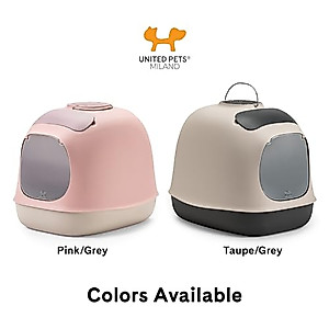 United Pets Minu Hooded Cat Litter Box | Includes Scoop and Filter | Top Entry Litter Box with Paw Pad and Refillable Plastic Bags | Crafted in Italy | 40 x 40 x h50 CM - Taupe/Grey