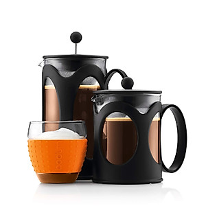 BODUM 10683-01 Kenya French Press Coffee Maker, Borosilicate Glass - 4-Cup (0.5 L), Black