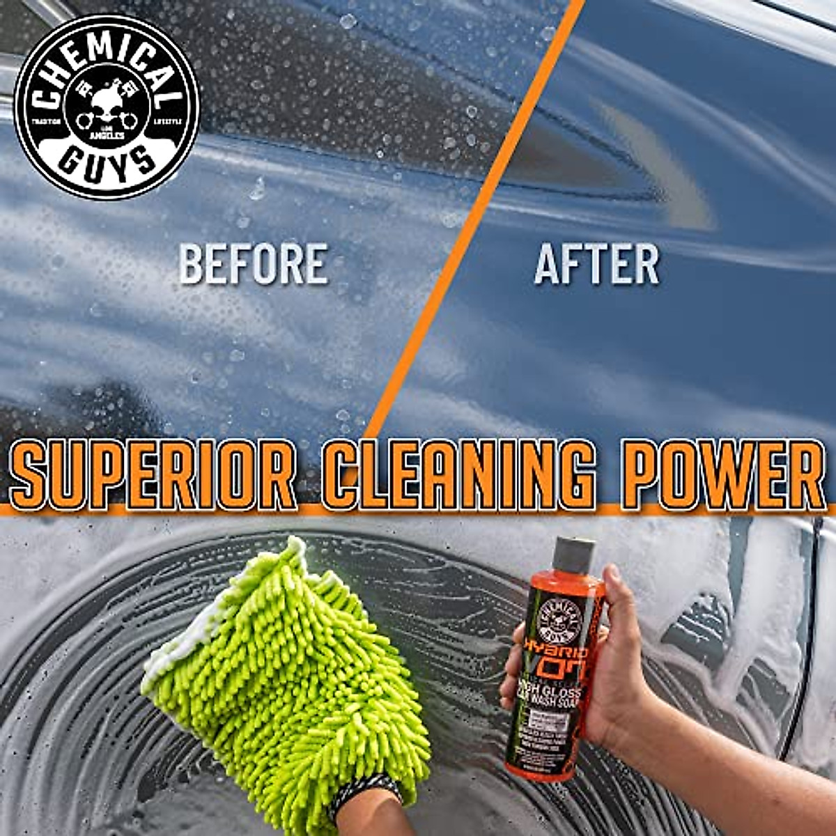 Chemical Guys CWS_808_16 Hybrid Foaming High Gloss Car Wash Soap (Works with Foam Cannons, Foam Guns or Bucket Washes) Safe for Cars, Trucks, Motorcycles, RVs & More, 16 fl oz, Orange Scent