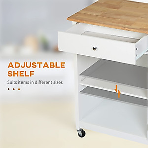 HOMCOM 27" Rolling Kitchen Island Cart with Drawer and Glass Door Cabinet, Kitchen Trolley with Adjustable Shelf and Towel Rack, White