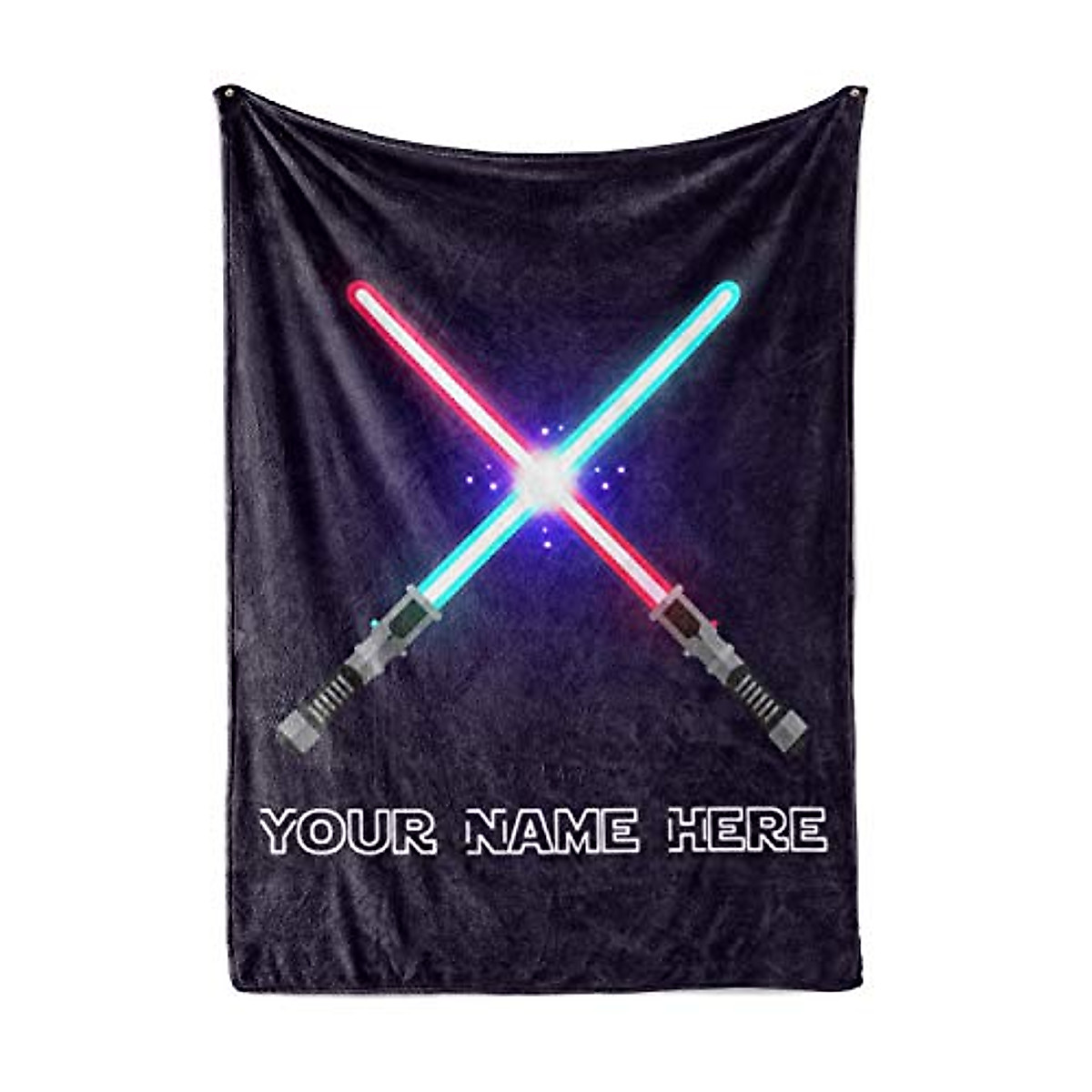 Personalized Lightsaber Theme Fleece Throw Blanket - Perfect for Home, Travel, Kids, Gifts, Presents, Baby Blanket (50" x 60" - Sherpa Cream)