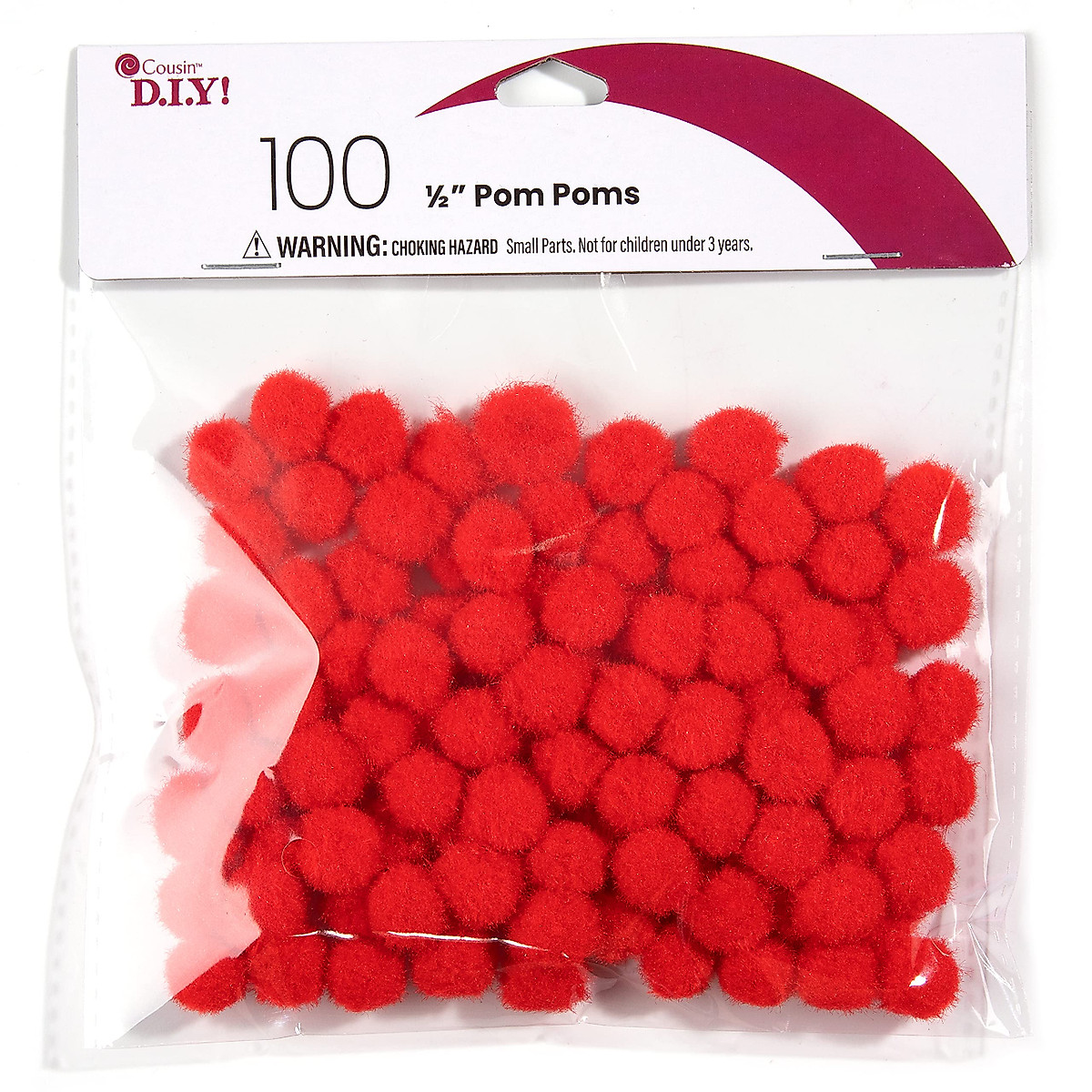 Cousin DIY Red 1/2 inch Poms, 100 Pack