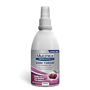 Mucinex Instasoothe Sore Throat Relief, Throat Numbing Spray Starts to Work On Contact, Sore Throat Pain Medicine, Relieves Pain associated with Sore Throat, Cherry Flavor Throat Spray, 3.8 Fl Oz