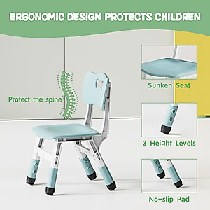 Brelley Kids Table and Chairs Set Building Blocks Table with Storage and Drawers, Height Adjustable Chairs, Reversible Top Activity Table, Craft & Play Table Gift for Ages 2-8, Grayish Blue