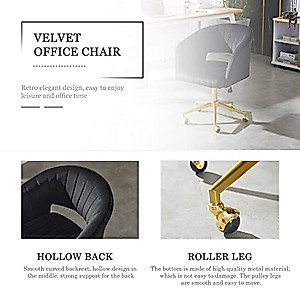 Kiztir Velvet Home Office Chair, Modern Swivel Desk Chair with Gold Base, Round Solid Wheel, Adjustable Vanity Chair for Study, Living Room, Bedroom (Black)