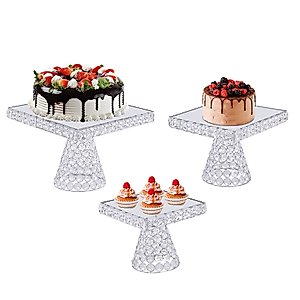 3pcs Crystal Cake Stand, Mirror Cake Tray Dessert Cupcake Pastry Candy Display Plate for Christmas Wedding Event Party Decoration (Silver)