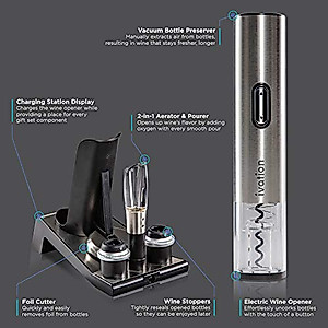 Ivation 6-in-1 Wine Gift Set – Wine Lover’s Dream Includes Stainless Steel Electric Wine Bottle Opener, Electric Vacuum Wine Preserver, 2 Dated Cork Stoppers, Bonus Foil Cutter & Charging Base