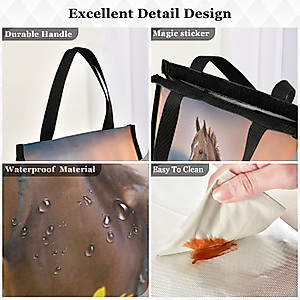 Reusable Lunch Bag Horse Sunflowers Insulated Lunch Box Lunch Tote with Aluminum Foil, Handbag for Office School Kids Teen