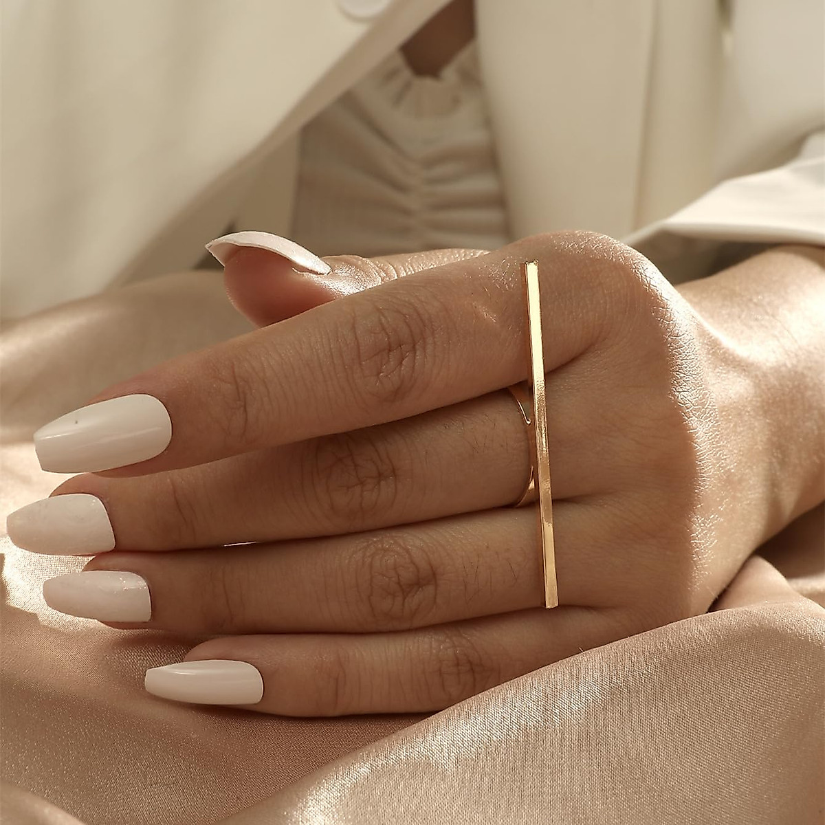 MINGHUA Silver Bar Geometric Square Finger Ring for Women Party Gift (Gold)