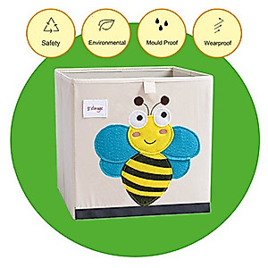 DODYMPS Foldable Animal Canvas Storage Toy Box/Bin/Cube/Chest/Basket/Organizer For Kids, 13 inch (Bee)