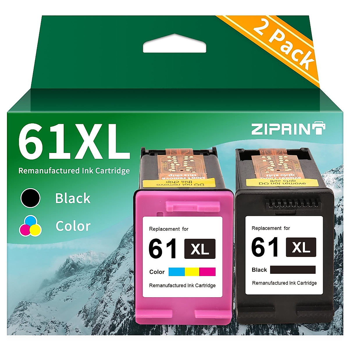 ZIPRINT Remanufactured Ink Cartridge Replacement for HP 61XL 61 Ink Cartridge Combo Pack for HP Envy 5530 Printer Ink Cartridge | HP Officejet 4635 Printer Ink Cartridge (1 Black, 1 Tri-Color 2Pack)