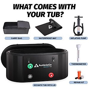 XXL Ice Bath Tub for Athletes, Compatible with Water Chillers, 216-Gallon Inflatable Cold Plunge Tub with Insulated Lid, Thermometer, Water-Absorbent Mat, Portable for Outdoor & Indoor Recovery