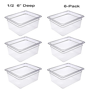 luston 6-Pack Plastic Food Pan, 1/2 Size 6" Deep,NSF, Commercial Food Pan, Catering Food Pan
