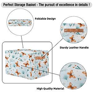 Gumuslen Orange Butterfly Storage Basket Organizer Bin with Handles for Clothes Storage, Gift Bakets, Toy Box, Book Basket for Office Home Rooms Laundry Playroom Dorm