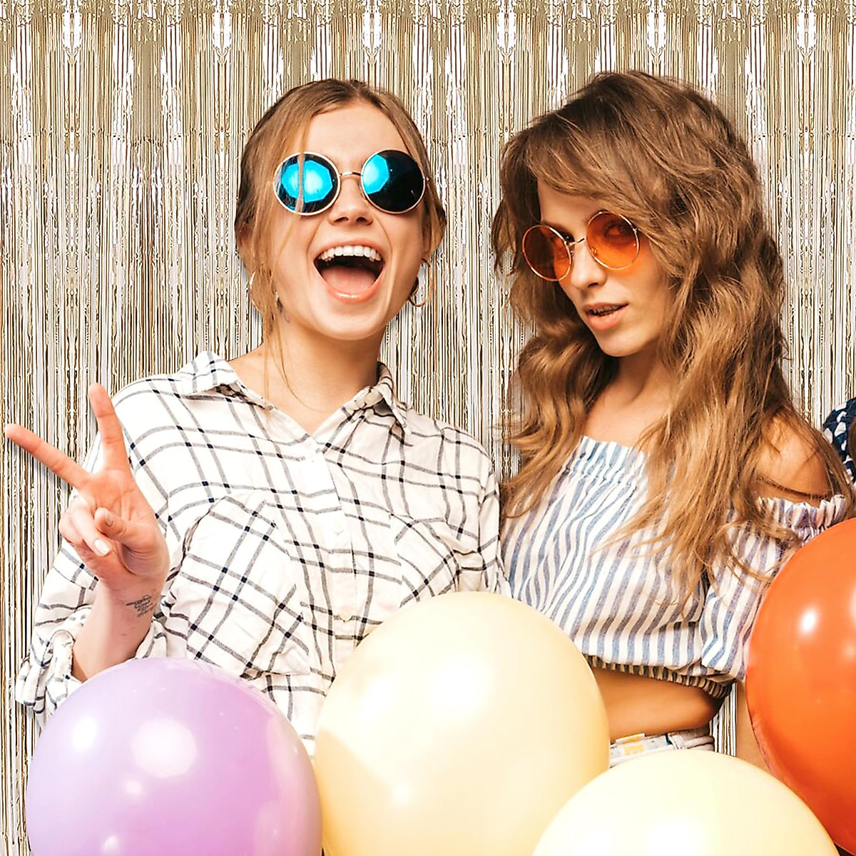 3 Pack new Champagne Gold Foil Fringe Curtain Backdrop, 3.28Ft x 6.6Ft Metallic Tinsel Foil Fringe Streamer Curtains for Photo Booth, Valentine's Day， Wedding, Birthday, New Year Party Decorations