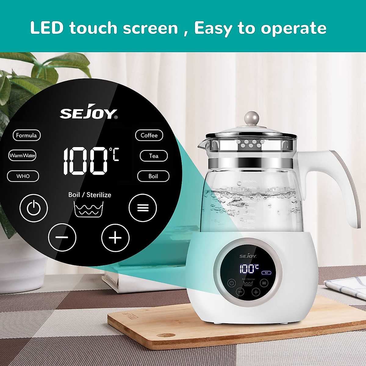 Baby Formula Water Kettle Electric Kettle Temperature Control Water Boiler Smart Kettle Instant Warmer Water Kettle Electric Bottle Warmer Formula Kettle for Tea Coffee 1.2L