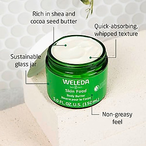 Weleda Skin Food Body Butter 5 Fluid Ounce, Sustainable Glass Jar, Plant Rich Hydrating Moisturizer with Shea and Cocoa Butter, Sweet Almond Oil and Pansy