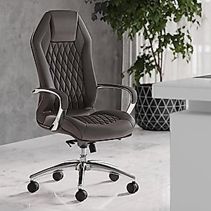 ZURI Furniture Modern Ergonomic Sterling Genuine Leather Executive Chair with Aluminum Base - Dark Grey