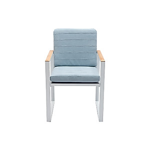 LebenLiebe Outdoor Dining Chair Set Patio Dining Chairs Set of 2 with Seat Cushions Aluminum Outdoor Furniture Chair with Teak Armrest for Garden,White Frame