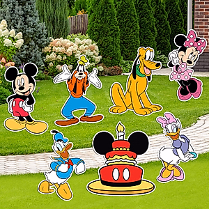 Mickey Birthday Party Supplies, 7PCS Yard Signs with Stakes, Outdoor Lawn Party Decor, Mouse Party Decorations, Yard Signs for Minnie Theme Birthday Party