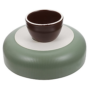 CALLARON Home Decor Footed Ceramic Bowl Vintage Porcelain Pedestals Bowl Decorative Centerpiece Bowl Round Serving Plate for Dried Fruit Candy Snacks Nuts Green Vintage Decor