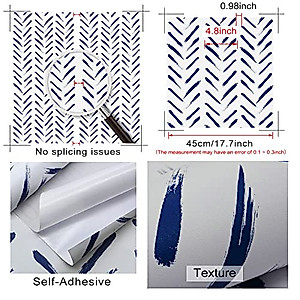 FuLWth Blue/White Stripes Peel and Stick Wallpaper Modern Geometric Contact Paper 17.7in x 78in Removable Stripe Decorative Wall Paper Self Adhesive Wallpaper for Cabinets Home Decoration