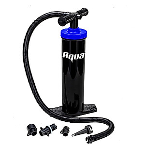 Aqua Dual-Action Hand Pump – Heavy Duty Air Pump with 4 Nozzle Attachments – Black
