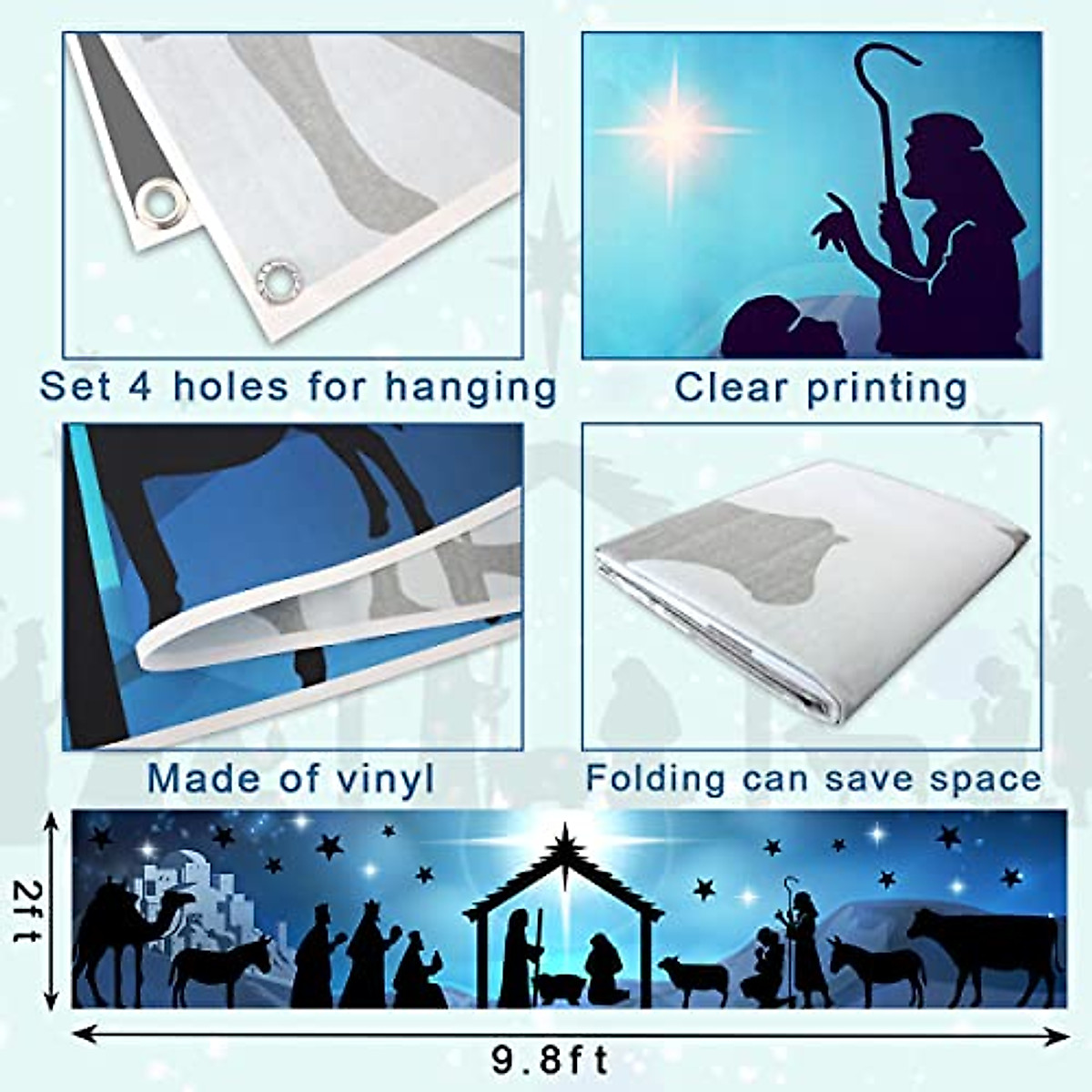 Manger Scene Religious Christmas Banner Decoration- Holy Nativity Christmas Yard Sign Banner for Outside 2022 Xmas Decoration