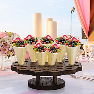 AVLA Ice Cream Cone Holder with 100 Wooden Cones, 36 Holes Waffle Cone Display Stand, Snack Tray for Wedding, Hand Roll Sushi Popcorn Rack for Birthday Party, Buffet, Restaurant, Food Truck