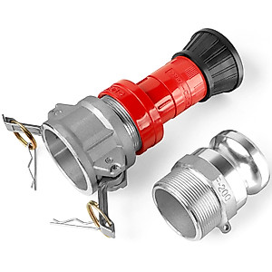 NOVINO Fire Hose Nozzle,2 inch NPSH Heavy-Duty Industrial Fire Hose Constant Flow Fog Nozzle with 2pcs 2" Aluminum Camlock Fitting Coupling Fire Equipment