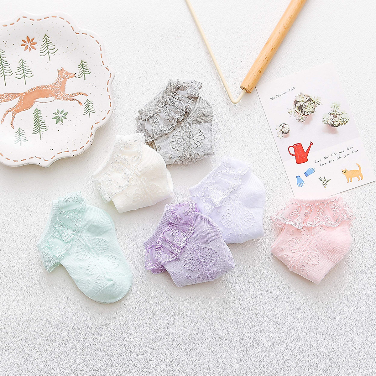 Durio Baby Ruffle Socks Baby Girl Socks Super Soft Lace Socks for Baby Girls Cute Baby Girl Ruffle Socks AA White & Ivory & Pink 3-12 Months